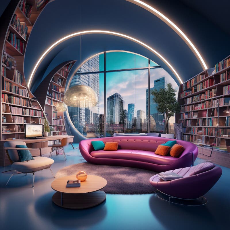 The Architect S Dream: Modern Library Interior Stock Image - Image of ...