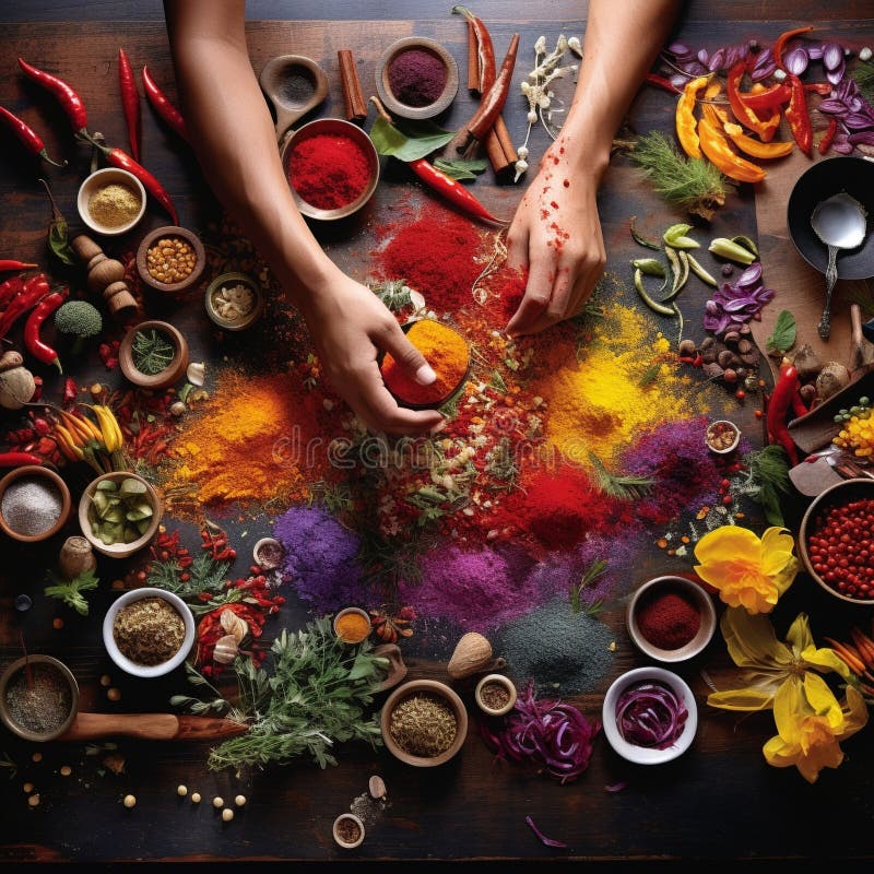 Flavor Fusion: Blending Raw Ingredients with Gustatory Artistry Stock ...