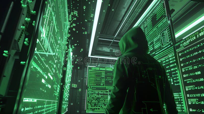 Digital Dystopia: Green Code Chaos Stock Illustration - Illustration of ...