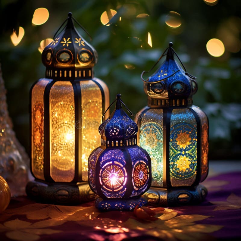 Decorative Lanterns in a Mystical Setting Stock Illustration ...