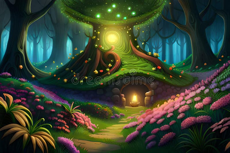 Moonlit Magic: a Mesmerizing Panoramic View of a Fairy Forest Aglow ...