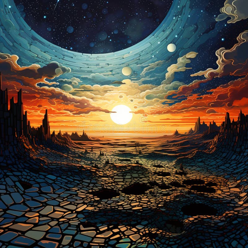 Surreal Landscape with Cracked Solar Panels on a Desolate Planet Stock ...