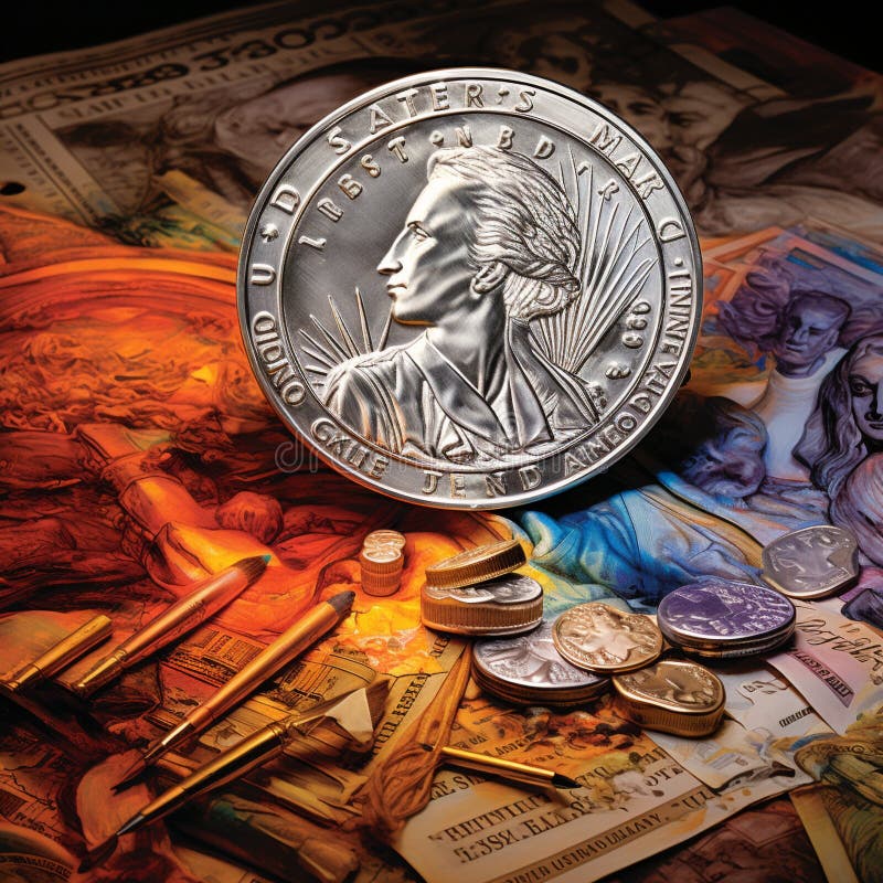 Historic Coin or Currency with an Oil Painting Art Style Stock Photo ...
