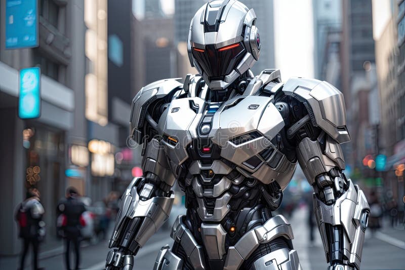Futuristic Security Enforcer: Silver RoboCop at Your Service Stock ...