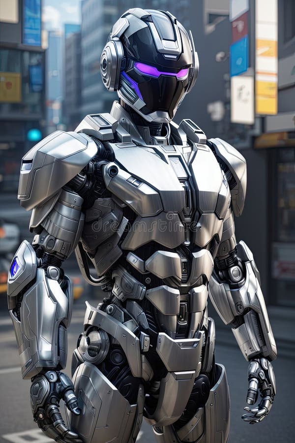 Futuristic Security Enforcer: Silver RoboCop at Your Service Stock ...