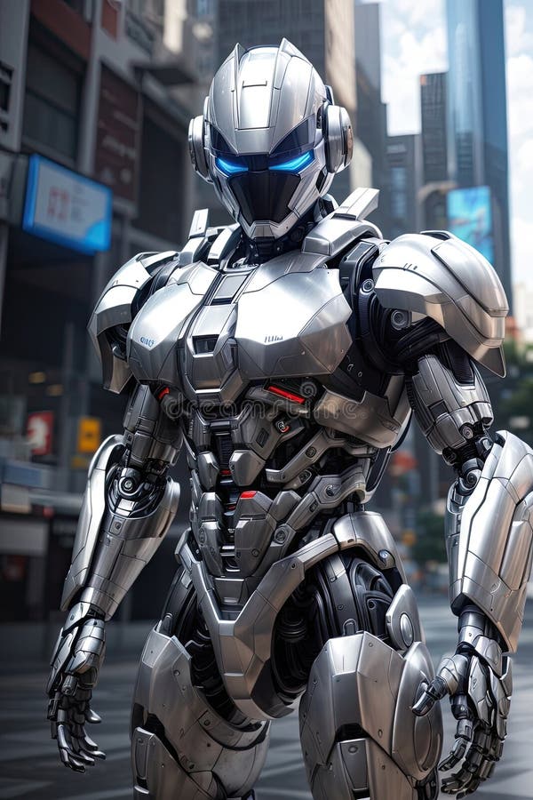 Futuristic Security Enforcer: Silver RoboCop at Your Service Stock ...