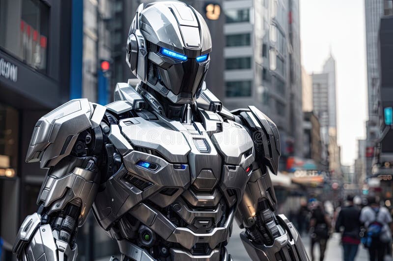 Futuristic Security Enforcer: Silver RoboCop at Your Service Stock ...