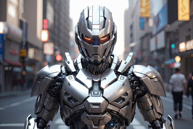 Futuristic Security Enforcer: Silver RoboCop at Your Service Stock ...