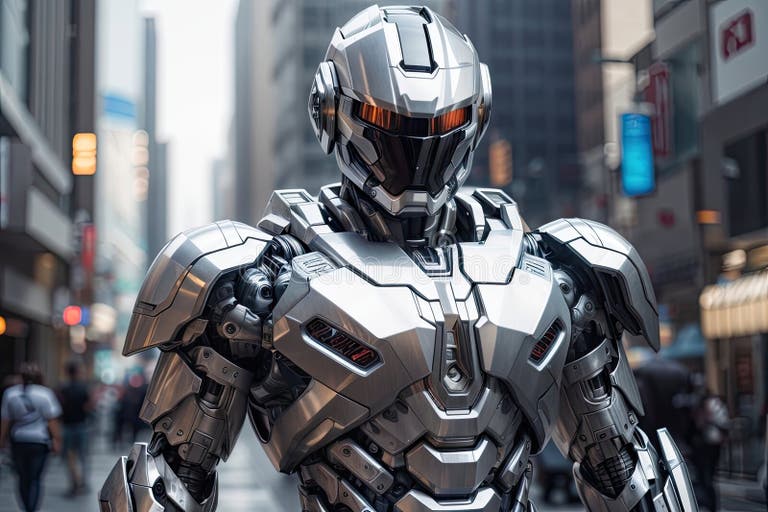 Futuristic Security Enforcer: Silver RoboCop at Your Service Stock ...