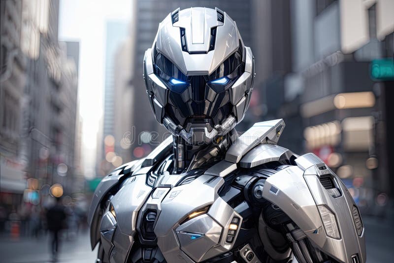 Futuristic Security Enforcer: Silver RoboCop at Your Service Stock ...