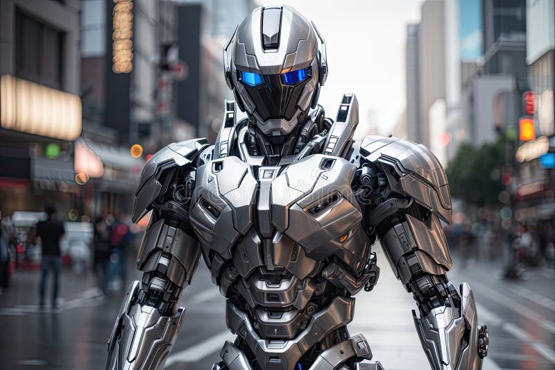Futuristic Security Enforcer: Silver RoboCop at Your Service Stock ...