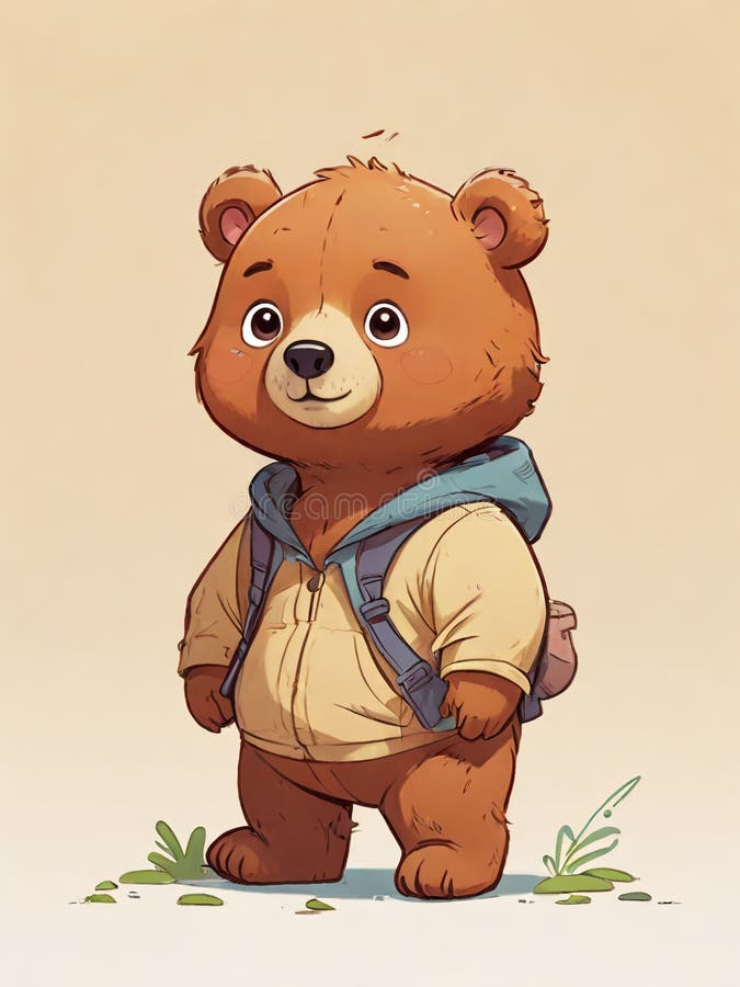 Illustrated Delight Adorable Side View of a Cute Bear Drawn with ...