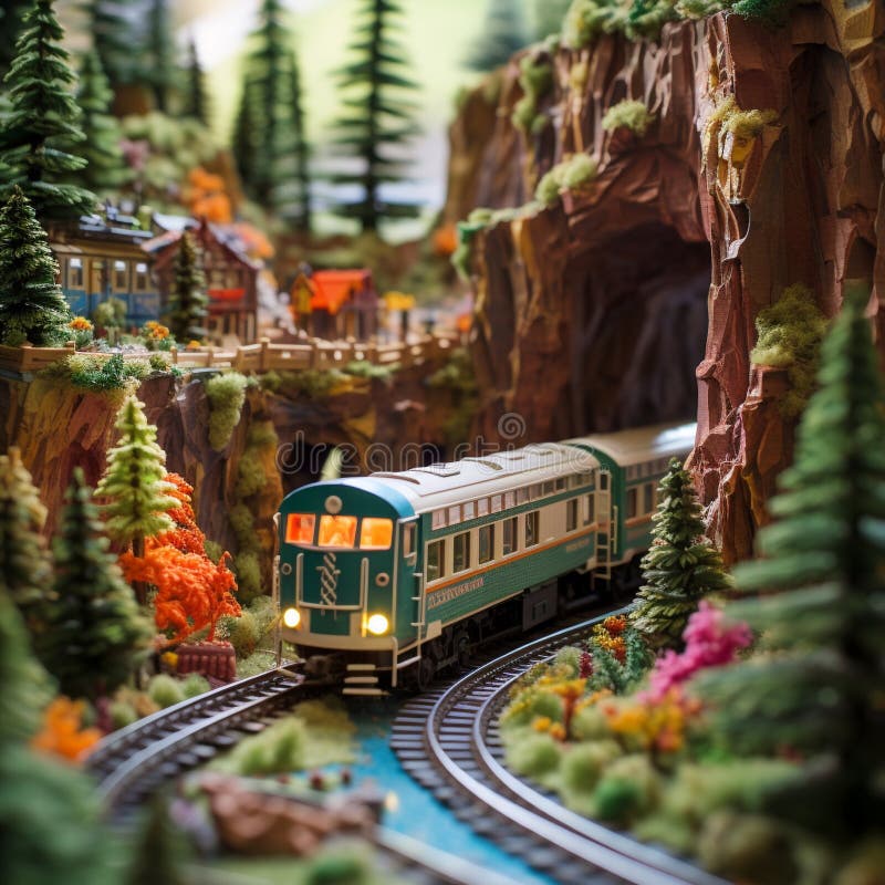 Vibrant and Whimsical Model Train-Themed Artwork Stock Image - Image of ...
