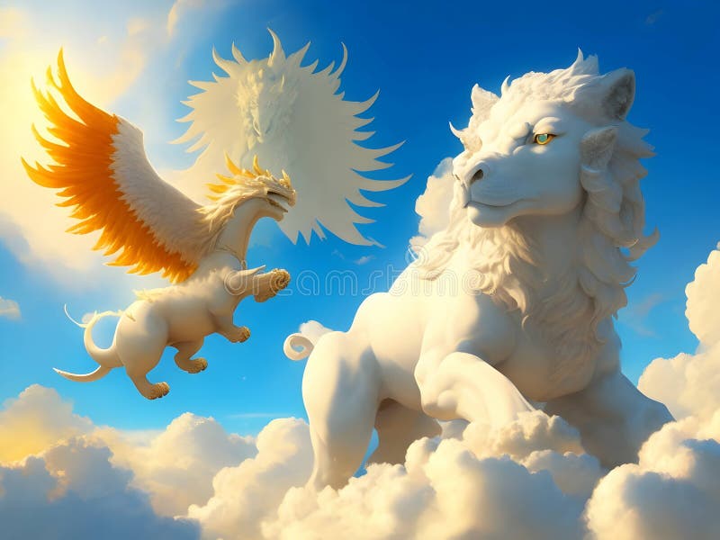 Winged Marvels: Griffin, Dragon, Sky, and Sun Symphony Stock ...