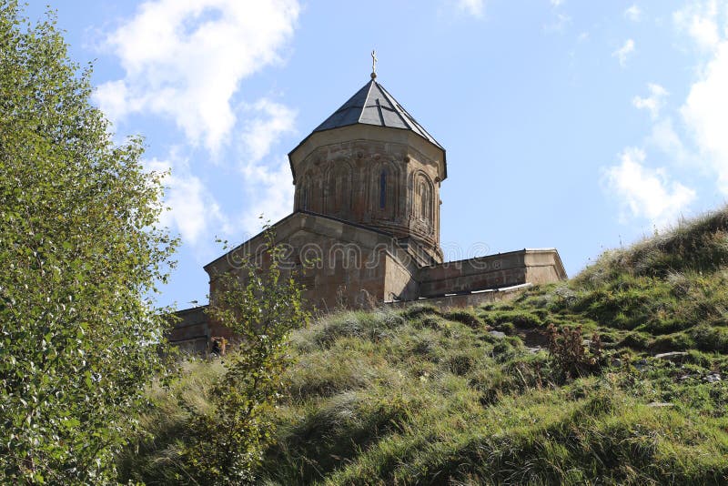 Stepantsminda Church on Mountain in Georgia Stock Photo - Image of ...