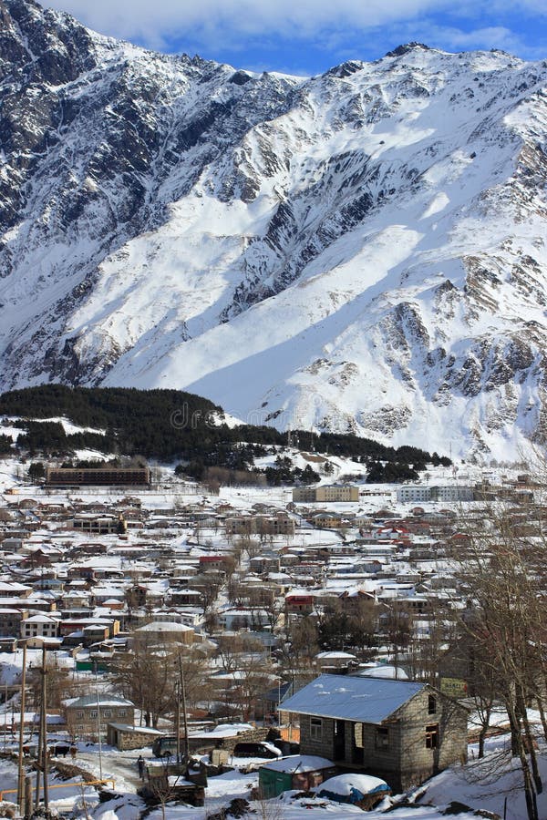 Stepantsminda Town in Winter Stock Image - Image of force, climbing ...