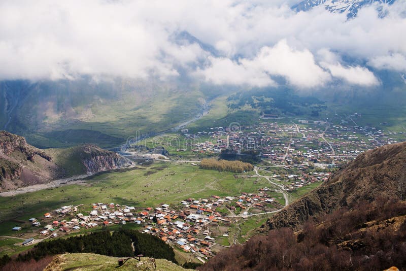 Stepantsminda Village, Georgia Stock Photo - Image of forest, blue ...