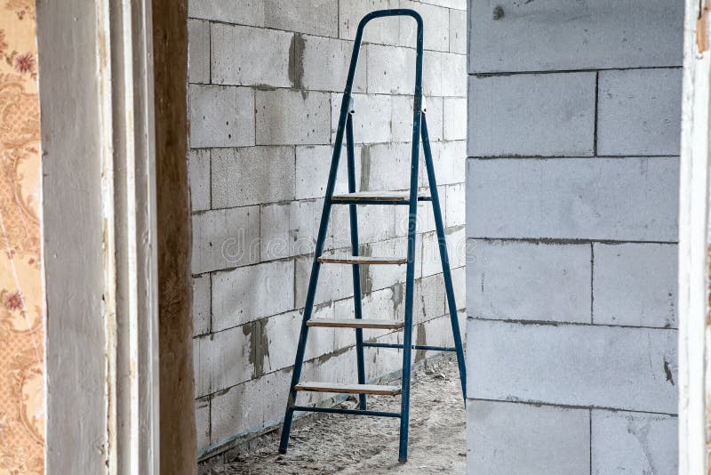 Stepladder in the Dirty Room Stock Photo - Image of renovation, ladder ...
