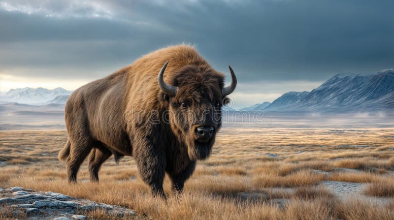A Steppe Bison Bison Priscus Stock Illustration - Illustration of ...