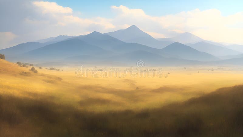 A Steppe Covered with Dry Grass, a Plain and Mountains in the Distance ...