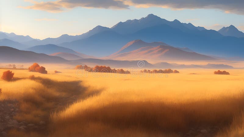 A Steppe Covered with Dry Grass, a Plain and Mountains in the Distance ...