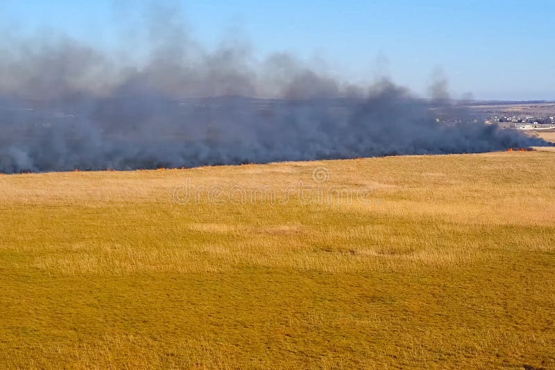 Steppe Fire. Burning Dry Grass, Fire Smoke Stock Image - Image of ...