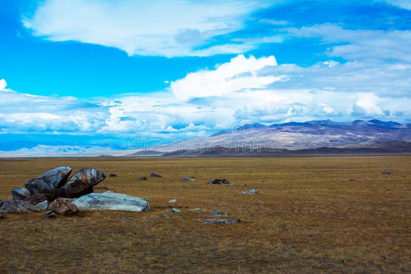 Steppe Landscape with a Piece of Rock Stock Image - Image of horizon ...
