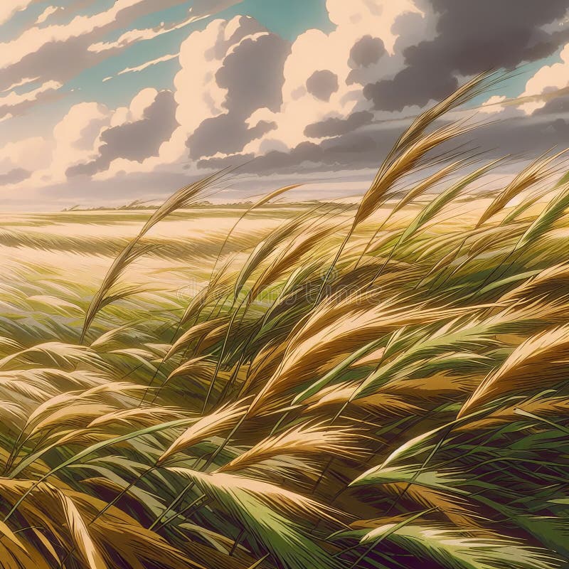 Wind Thrashed Prairie stock illustration. Illustration of sweeping ...