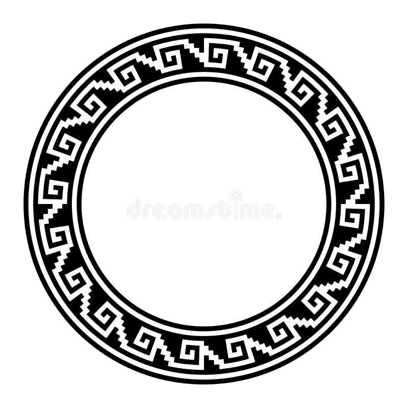 Aztec Spiral Step Fret Pattern, Circle Frame with Fish Hook and Steps ...