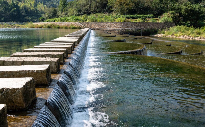 Stepped Waterfall in a Serene River Scene Stock Photo - Image of ...