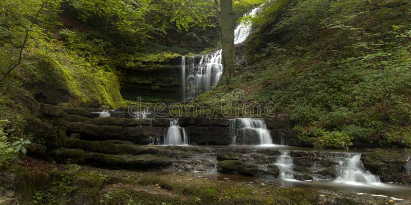 STEPPED WATERFALL CASCADING DOWN CLIFFS Stock Photo - Image of ...