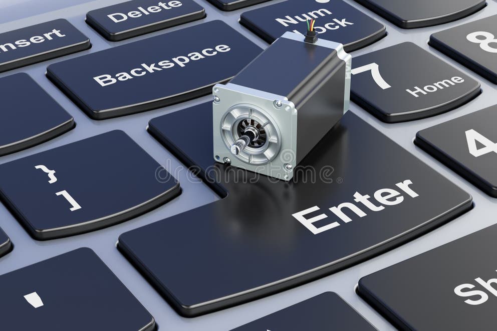 Stepper Motor on Laptop Keyboard. 3D Rendering Stock Illustration ...