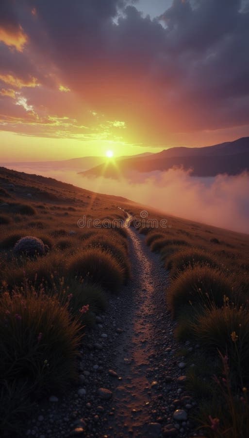 Steppes at Dawn with Mist Rising from the Ground, Steppe, Sunrise, Mist ...