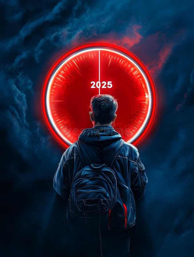 Stepping into 2025 a New Years Countdown Man Future Time Countdown ...