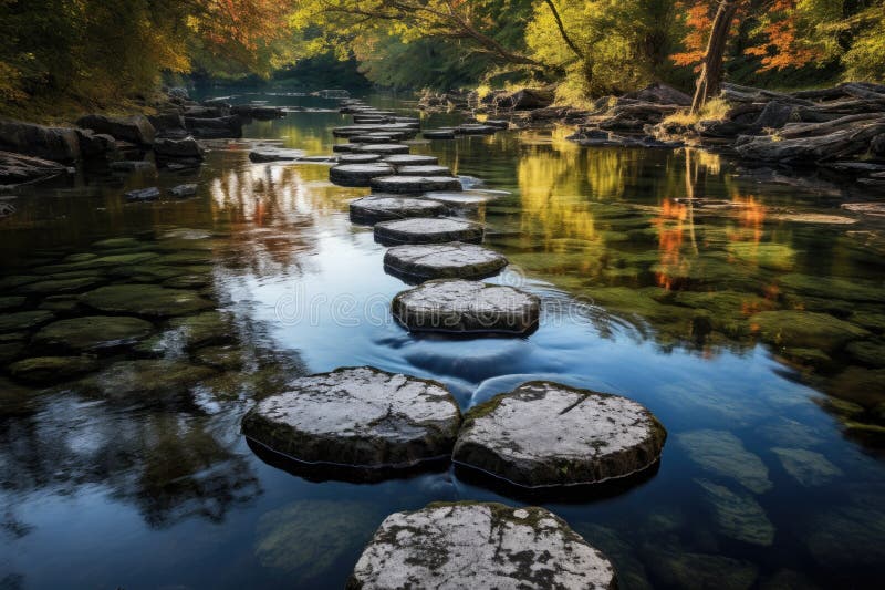 Stepping Stones and Pathways Leading To Serene Japanese Garden Stock ...