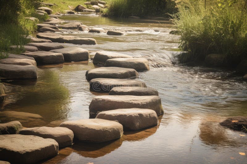 Stepping Stones Across a Rushing Stream, with the Water Flowing Beneath ...