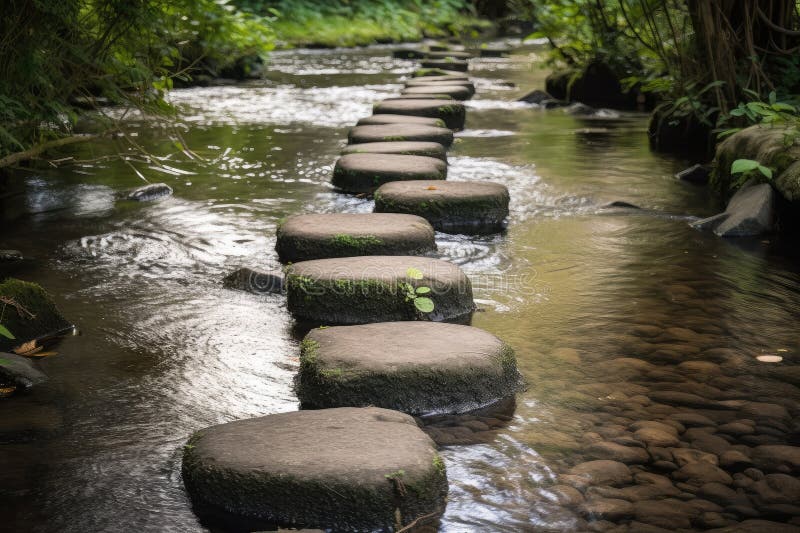 Stepping Stones Across a Rushing Stream, with the Water Flowing Beneath ...