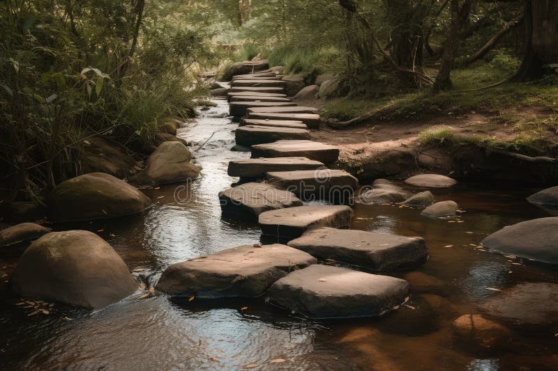 Stepping Stones Crossing a Brook, with the Water Flowing Underneath ...