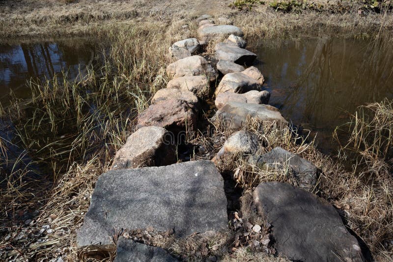 Stepping Stones Crossing the Water in Springtime Stock Photo - Image of ...