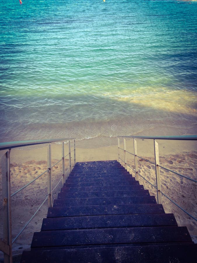 Steps Beach Blue Water Sand Stock Photo - Image of blue, beach: 43029144