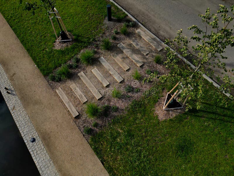 Steps from the Beams on the Terrace by the Shore. Stock Image - Image ...