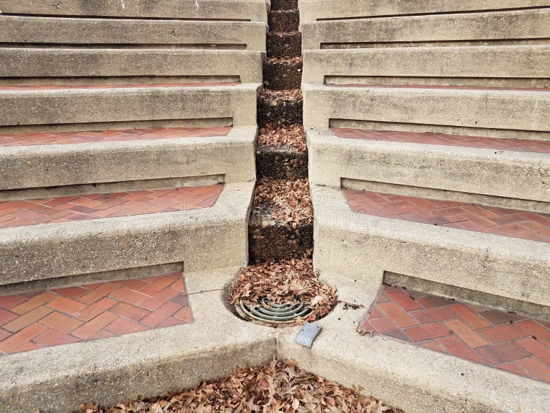 Steps and Bricks and Drain with Fallen Leaves Stock Image - Image of ...