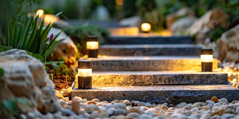 Illuminated Steps with Lanterns Stock Photo - Image of steps, inviting ...