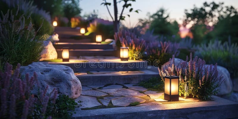 Illuminated Steps with Lanterns Stock Photo - Image of historic ...