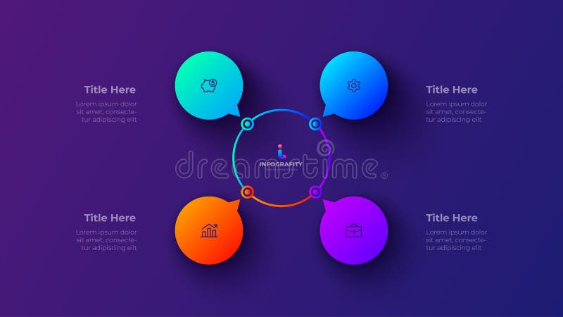 4 Steps Circular Business Chart Infographic. Gradient Neon Circle Process Vector Template for ...