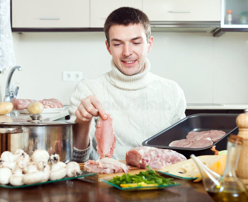 Steps of Cooking French-style Meat in Roasting Pan. Stock Photo - Image ...