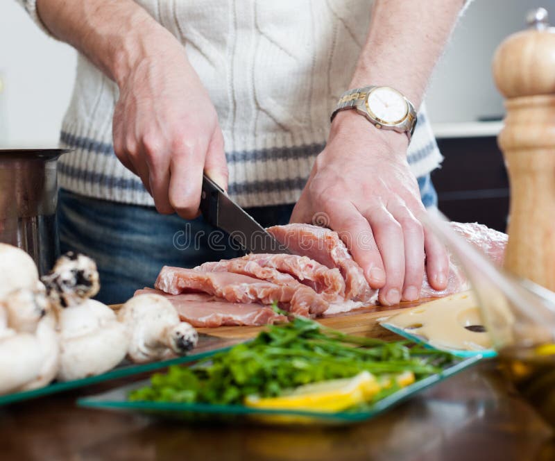 Steps of Cooking Meat with Mushrooms Stock Image - Image of uncooking ...