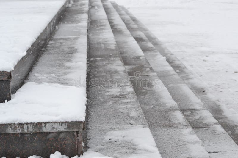 Snow and Ice on Stairs in Winter Stock Image - Image of ladder, frozen ...
