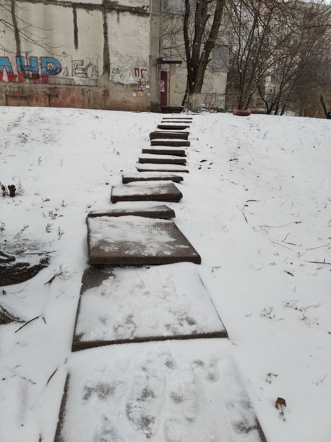 Steps covered with snow stock photo. Image of colour - 263503162