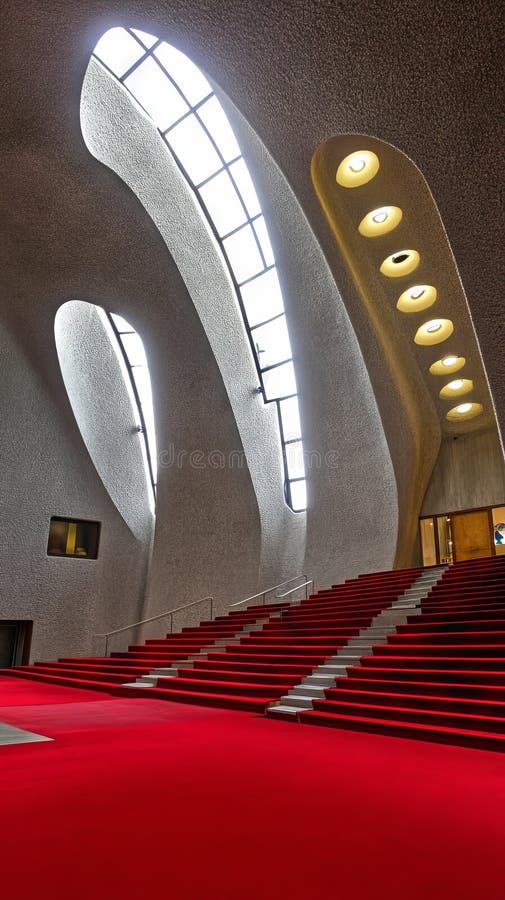 Steps in an Elegant Setting Lead To a Red-lit Space during the Evening ...